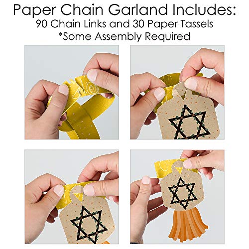 Big Dot of Happiness Sukkot - 90 Chain Links and 30 Paper Tassels Decoration Kit - Sukkah Jewish Holiday Paper Chains Garland - 21 feet