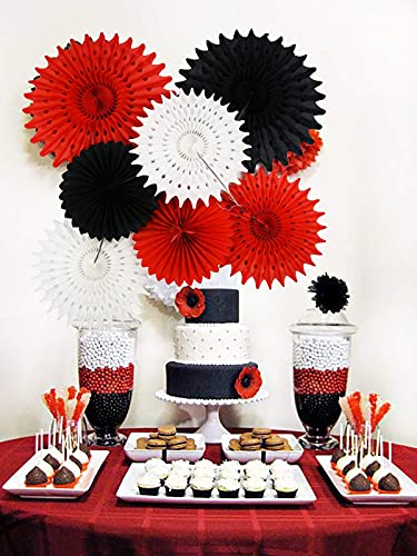 Graduation Decorations Black and Red 2023 White Red Black Qian's Party Mickey Mouse Party Supplies Tissue Paper Fans for Minnie Mouse Birthday Decorations Red Black Birthday Party Decorations