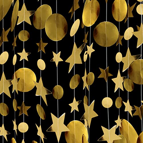 Corwogolo 90 Feet Gold Twinkle Little Star Garlands Glitter Hanging Glitter Paper Banner Streamer Star Themed Circle Dot Garland Party Decorations Baby Shower Wedding