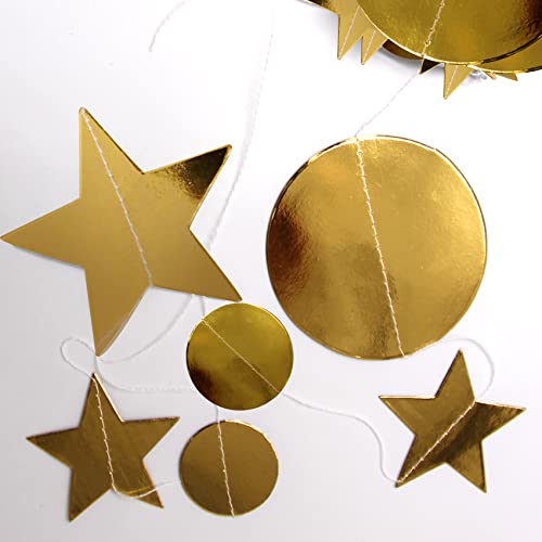 Corwogolo 90 Feet Gold Twinkle Little Star Garlands Glitter Hanging Glitter Paper Banner Streamer Star Themed Circle Dot Garland Party Decorations Baby Shower Wedding