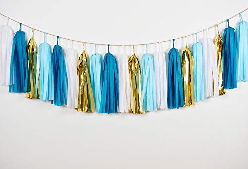 Hellensp 20 PCS Blue Tissue Tassels Garland Table Decor Party Tassel Garland Banner for Birthday,Baby Shower,Wedding,Anniversary,DIY Kits