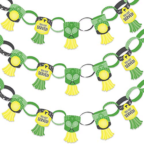 Big Dot of Happiness You Got Served - Tennis - 90 Chain Links and 30 Paper Tassels Decoration Kit - Baby Shower or Tennis Ball Birthday Party Paper Chains Garland - 21 feet