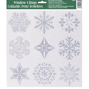 Unique Glitter Snowflakes Window Clings, Assorted Designs, Silver