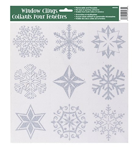 Unique Glitter Snowflakes Window Clings, Assorted Designs, Silver