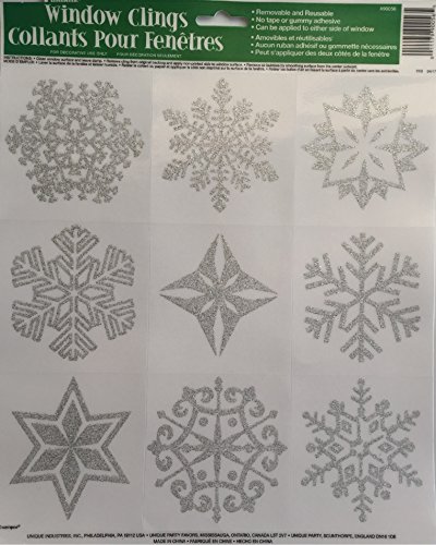 Unique Glitter Snowflakes Window Clings, Assorted Designs, Silver