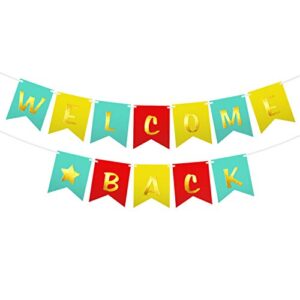 hatcher lee welcome back banner – hanging pennant party banner decorations blue yellow red (welcome back home baby)