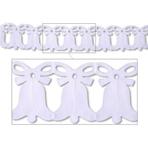 Beistle White Tissue Paper Westminster Bell Hanging Garland For Bridal Shower Wedding Party Decorations Supplies, 8" x 12'