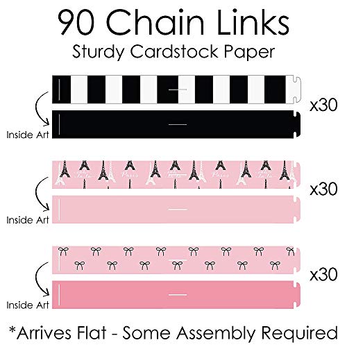 Big Dot of Happiness Paris, Ooh La La - 90 Chain Links and 30 Paper Tassels Decoration Kit - Paris Themed Baby Shower or Birthday Party Paper Chains Garland - 21 feet