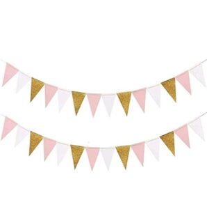 moonbrush glitter paper garland banner for party photo backdrop wedding graduation birthday festival decor (pink+white+gold)