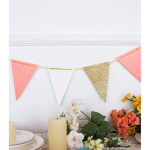 MoonBrush Glitter Paper Garland Banner for Party Photo Backdrop Wedding Graduation Birthday Festival Decor (Pink+White+Gold)