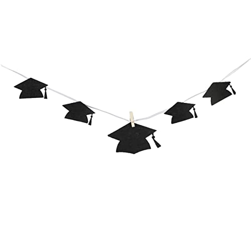 BinaryABC Graduation Party Banner,Grad Cap Photo Banner Garland with Clip,Graduation Party Decorations(Black or White Rope Random)