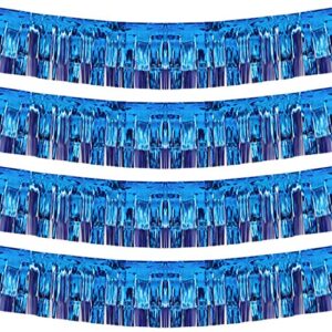 blukey 10 feet by 15 inch royal blue foil fringe garland – pack of 4 | shiny metallic tinsel banner | ideal for parade floats, bridal shower, wedding, birthday, christmas | wall hanging drapes