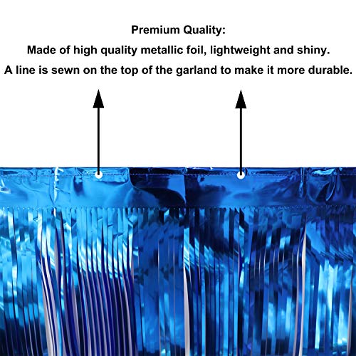 Blukey 10 Feet by 15 Inch Royal Blue Foil Fringe Garland - Pack of 4 | Shiny Metallic Tinsel Banner | Ideal for Parade Floats, Bridal Shower, Wedding, Birthday, Christmas | Wall Hanging Drapes