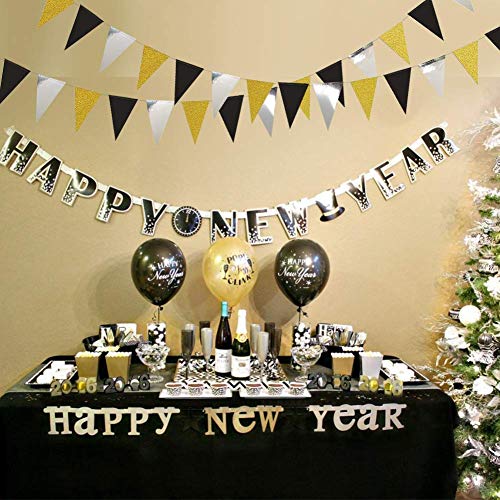 Decor365 Gold Black Silver Vingage Triangle Flag Banner for Graduation Party Decorations Hanging Flag Decoration for Wedding/Birthday/Anniversary/Xmas Dance Prom Party Decor