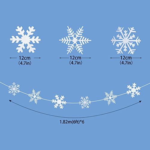 Zwiebeco 36Ft White Paper Snowflakes Garland Hanging Snowflake Bunting Banner Streamers for Winter Wonderland Frozen Christmas New Year Wedding Birthday Baby Shower Party Office Bar Home Decorations