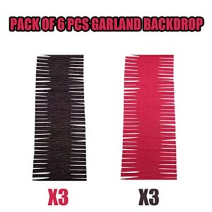 6-Pack Black Red Party Paper Backdrop Crepe Paper Swirls Garland Backdrop Fringe Paper Hanging Streamers for All Party Events, Garland Backdrop (Set of 3 pcs x 2 Color 8.2ft Garland)