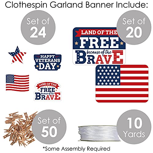 Big Dot of Happiness Happy Veterans Day - Patriotic DIY Decorations - Clothespin Garland Banner - 44 Pieces