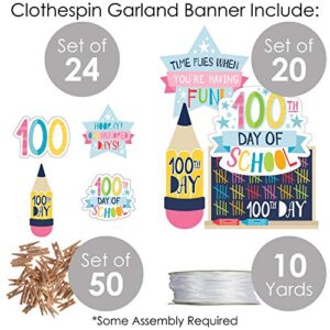 Big Dot of Happiness Happy 100th Day of School - 100 Days Party DIY Decorations - Clothespin Garland Banner - 44 Pieces