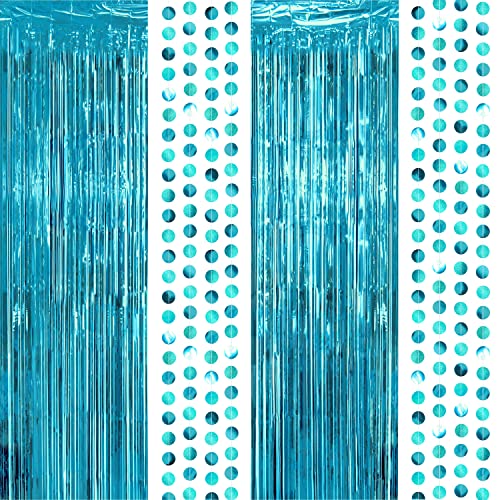 Teal Blue Tinsel Foil Curtain Backdrop Circle Dot Garland Party Decoration Birthday Proposal Wedding Engagement Bridal Baby Shower Party Supplies