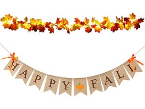 thanksgiving maple leaf garland artificial fall foliage garland and 20 leds string light and happy fall burlap banner thanksgiving pumpkin bunting flag garland for autumn thanksgiving window decor