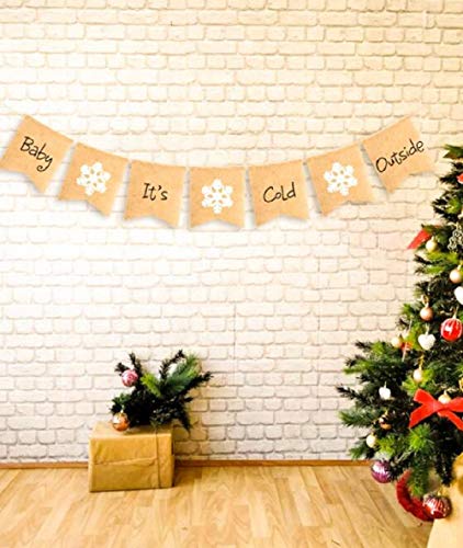 Christmas Banner Baby It's Cold Outside Printed Bunting Banner Christmas Tree Garland Holiday Bunting Home Garden Indoor Outdoor Banner Christmas Home Party Decorations