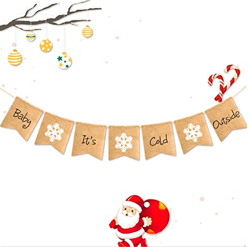 Christmas Banner Baby It's Cold Outside Printed Bunting Banner Christmas Tree Garland Holiday Bunting Home Garden Indoor Outdoor Banner Christmas Home Party Decorations