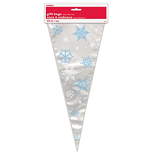 Unique Snowflake Winter Cone Cellophane Bags | 15" x 6.5" | 20 Pcs, Multicolor