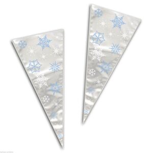 Unique Snowflake Winter Cone Cellophane Bags | 15" x 6.5" | 20 Pcs, Multicolor