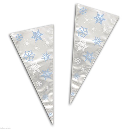 Unique Snowflake Winter Cone Cellophane Bags | 15" x 6.5" | 20 Pcs, Multicolor