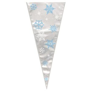 Unique Snowflake Winter Cone Cellophane Bags | 15" x 6.5" | 20 Pcs, Multicolor