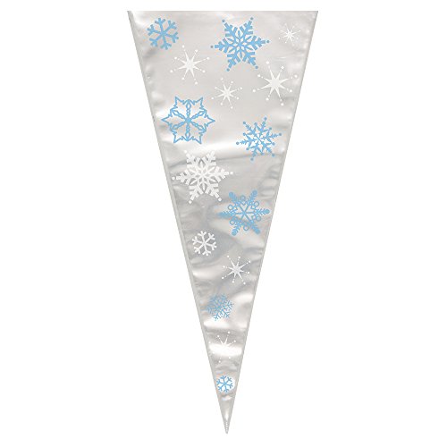 Unique Snowflake Winter Cone Cellophane Bags | 15" x 6.5" | 20 Pcs, Multicolor