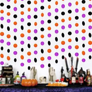 XIANMU Halloween Circle Dot Garlands Purple Glittery Orange and Black Paper Streamers Hanging Backdrop Decorations Halloween Party Supplies Birthday Baby Shower Event Decor 4 Pack 40 Feet