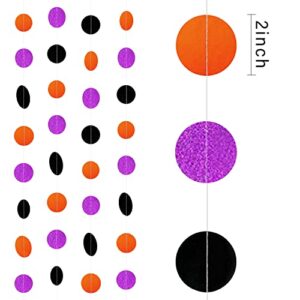 XIANMU Halloween Circle Dot Garlands Purple Glittery Orange and Black Paper Streamers Hanging Backdrop Decorations Halloween Party Supplies Birthday Baby Shower Event Decor 4 Pack 40 Feet