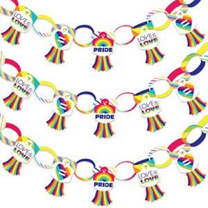 big dot of happiness love is love – gay pride – 90 chain links and 30 paper tassels decoration kit – lgbtq rainbow party paper chains garland – 21 feet