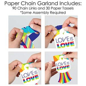 Big Dot of Happiness Love is Love - Gay Pride - 90 Chain Links and 30 Paper Tassels Decoration Kit - LGBTQ Rainbow Party Paper Chains Garland - 21 feet