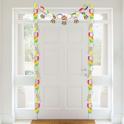 Big Dot of Happiness Love is Love - Gay Pride - 90 Chain Links and 30 Paper Tassels Decoration Kit - LGBTQ Rainbow Party Paper Chains Garland - 21 feet