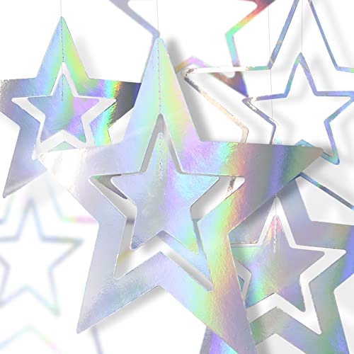 Corwogolo Star Party Decoration Iridescent Dots Holographic Twinkle Little Stars Garlands Hanging Streamer Banner Backdrop for Birthday Baby Shower New Year Wedding Ramadan Party