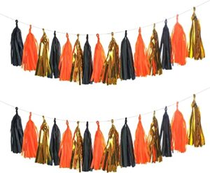 autupy 30pcs halloween tassel garland banner gold black orange tassel garland,halloween party decor,thanksgiving mantel decor,tissue paper garland,party bunting(diy)