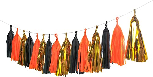 Autupy 30PCS Halloween Tassel Garland Banner Gold Black Orange Tassel Garland,Halloween Party Decor,Thanksgiving Mantel Decor,Tissue Paper Garland,Party Bunting(DIY)