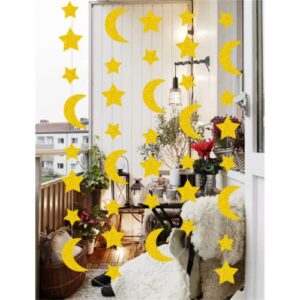 TOSFUYA Gold Star Moon Garland, Hanging Banner Decoration for Wedding Birthday Baby Shower Party Decoration 26 Ft