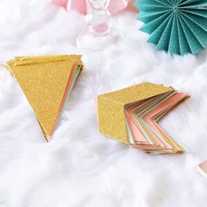 Fonder Mols Paper Triangle Flag Pennant Bunting Banner for Tribe Wedding Party,Baby Shower,Girl Nursery Decorations (Peach+Mint+Gold Glitter,10 feet,Double Sided,Set of 2)