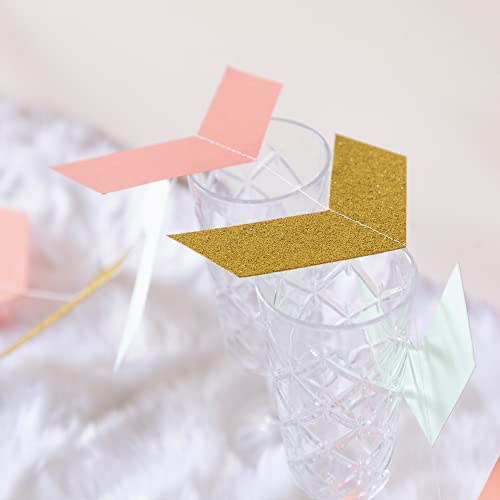 Fonder Mols Paper Triangle Flag Pennant Bunting Banner for Tribe Wedding Party,Baby Shower,Girl Nursery Decorations (Peach+Mint+Gold Glitter,10 feet,Double Sided,Set of 2)