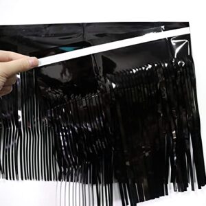 CareCheer 5 Pack 10 Feet Foil Fringe Garland Shiny Metallic Wall Hanging Drapes Tassel Skirting Decorations Supplies for Parade Float Trailer Mardi Gras Party Birthday Wedding (Black)