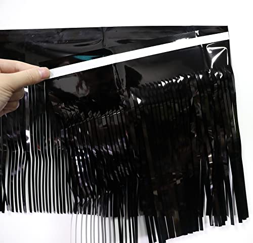 CareCheer 5 Pack 10 Feet Foil Fringe Garland Shiny Metallic Wall Hanging Drapes Tassel Skirting Decorations Supplies for Parade Float Trailer Mardi Gras Party Birthday Wedding (Black)