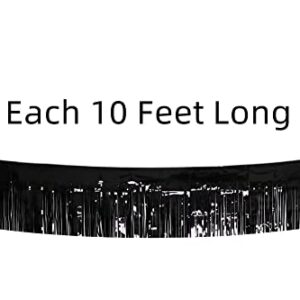 CareCheer 5 Pack 10 Feet Foil Fringe Garland Shiny Metallic Wall Hanging Drapes Tassel Skirting Decorations Supplies for Parade Float Trailer Mardi Gras Party Birthday Wedding (Black)