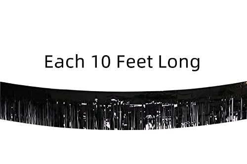 CareCheer 5 Pack 10 Feet Foil Fringe Garland Shiny Metallic Wall Hanging Drapes Tassel Skirting Decorations Supplies for Parade Float Trailer Mardi Gras Party Birthday Wedding (Black)