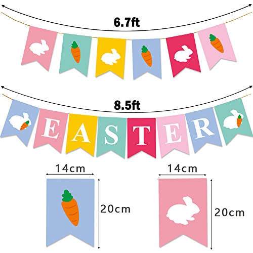 2PCS Easter Banner Decorations, Rabbit Bunny Carrot Happy Easter Banner Decor for Home Office Party Decor , Easter Bunting Bunny Sign Farmhouse Banner