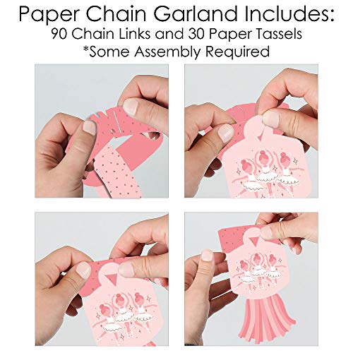 Big Dot of Happiness Tutu Cute Ballerina - 90 Chain Links and 30 Paper Tassels Decoration Kit - Ballet Birthday Party or Baby Shower Paper Chains Garland - 21 feet