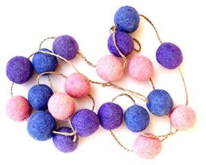 de kulture handmade premium wool felt pom pom garland eco friendly halloween wall hanging home office theam party holiday decoration banner| 48 inch long, indigo pink & purple (set of 2)