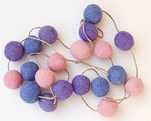 De Kulture Handmade Premium Wool Felt POM POM Garland Eco Friendly Halloween Wall Hanging Home Office Theam Party Holiday Decoration Banner| 48 Inch Long, Indigo Pink & Purple (Set of 2)